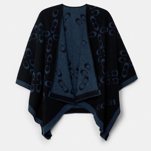 Coach | Sweaters | Coach Twotone Reversible Signature Logo Poncho Black ...
